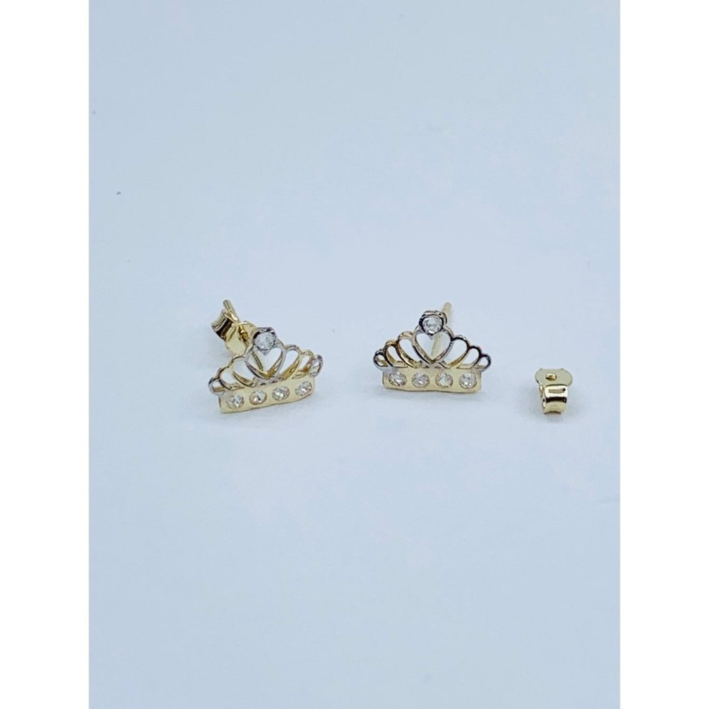 10k Gold Earrings Crown Studs - Gem